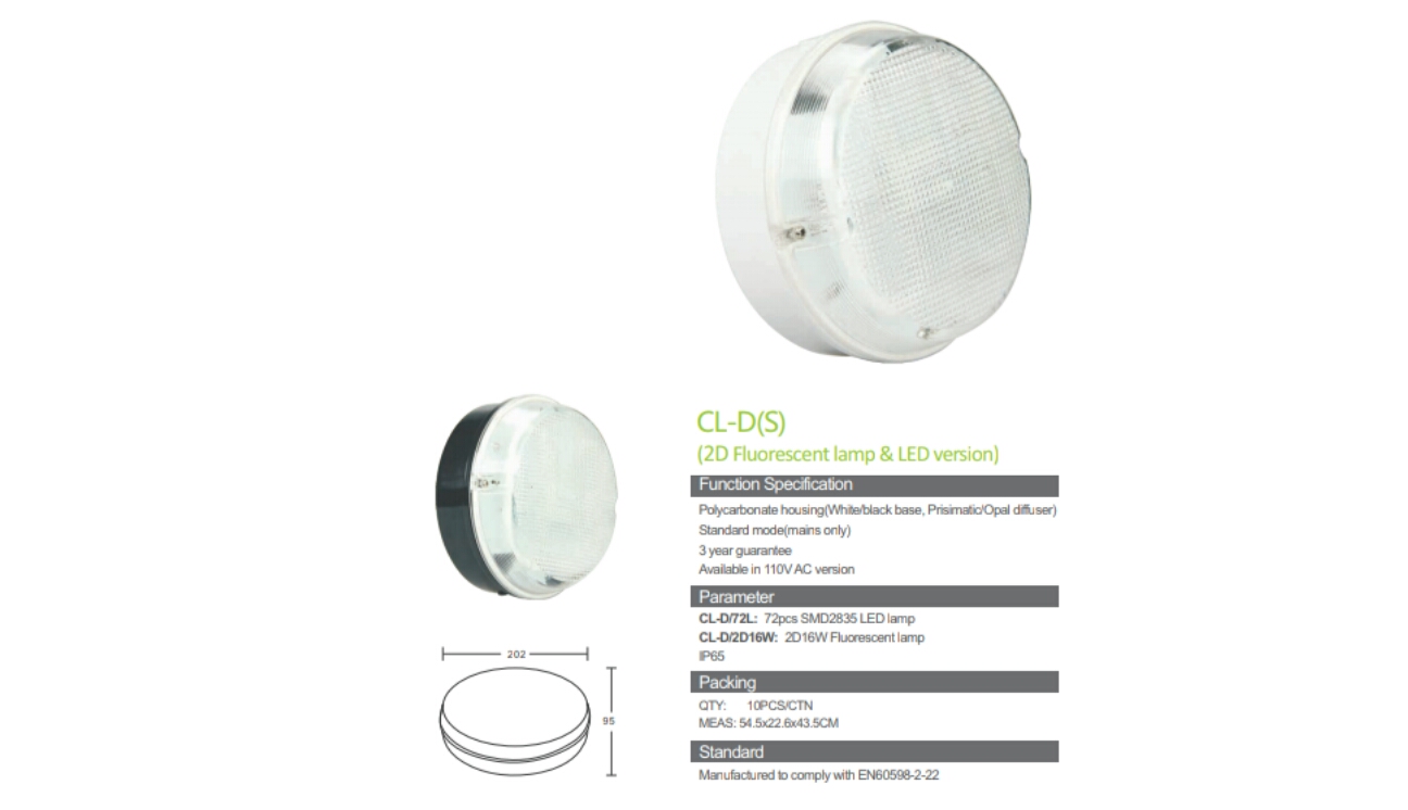 Ceiling Bulkhead CL-D(S) 2D Fluorescent lamp & LED versions